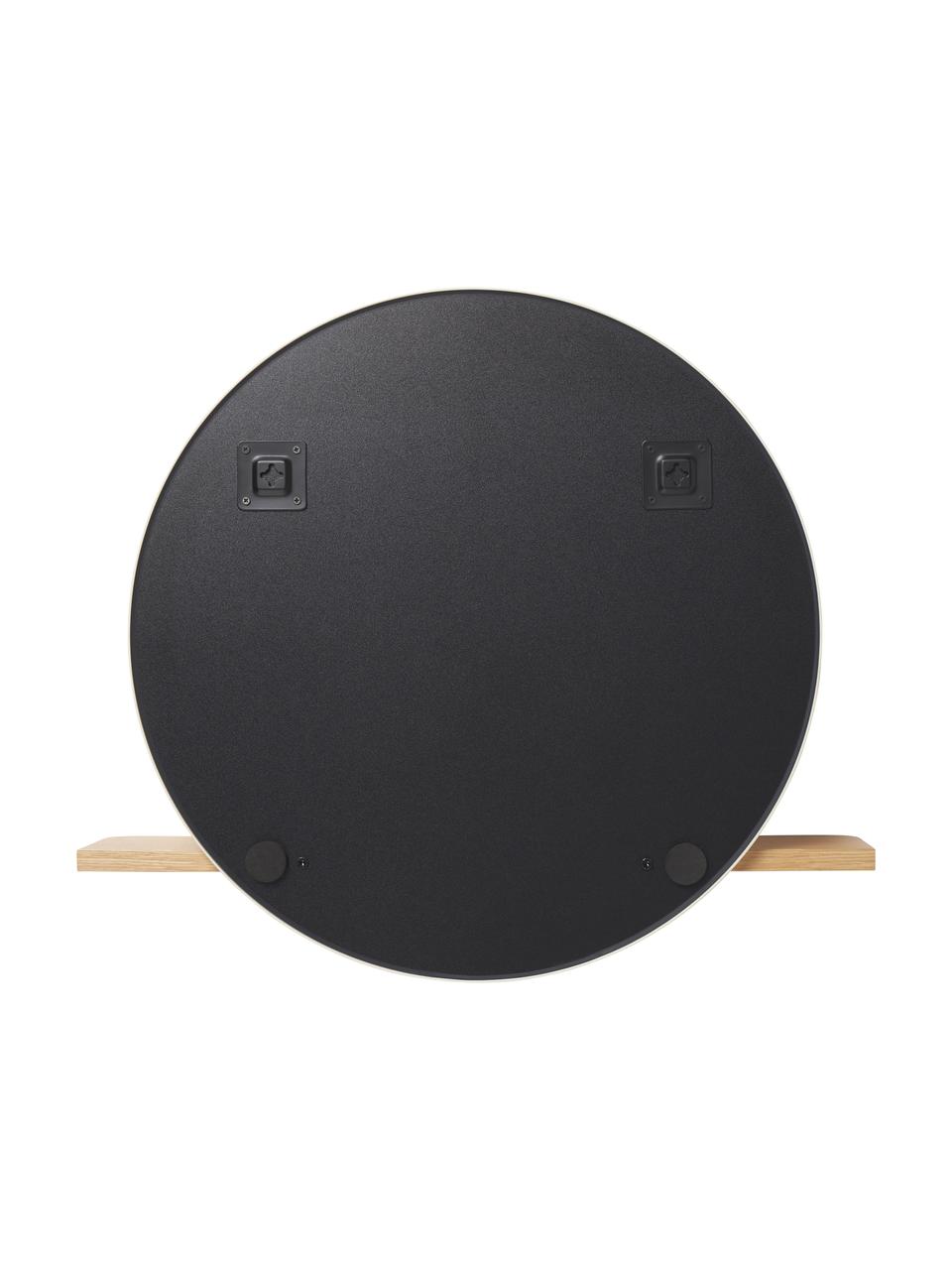 Ronde wandspiegel Kenny met houten plank en beige metalen lijst | Westwing