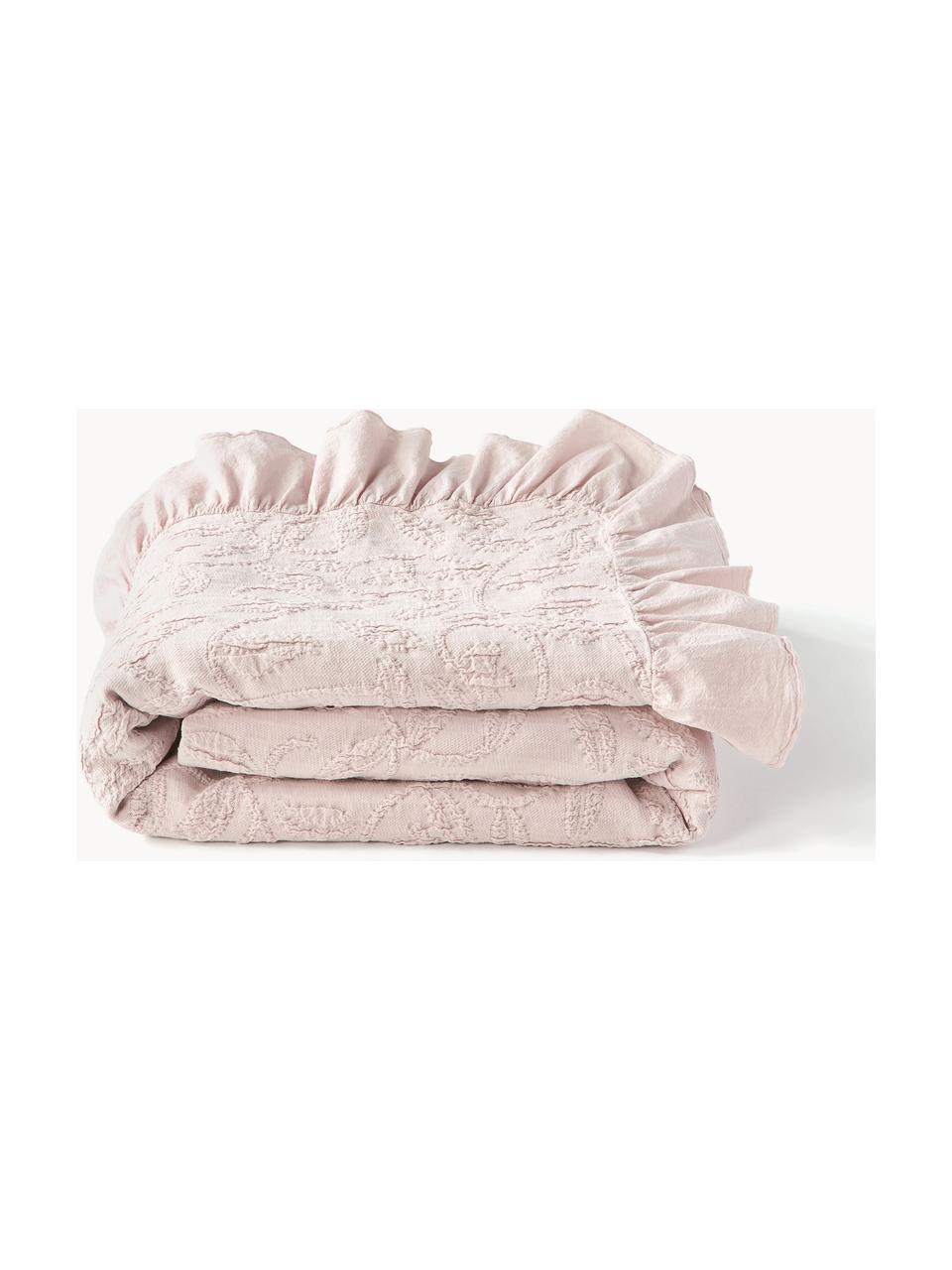 Strukturierte Baumwoll-Decke Clara mit Rüschen und floralem Muster ...